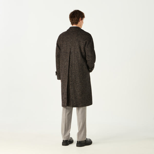 KENSINGTON HERRINGBONE OVERCOAT BROWN – DAKS