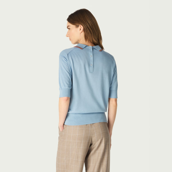 DAKS X JOHN SMEDLEY HOUSE STRIPE COLLARED TOP