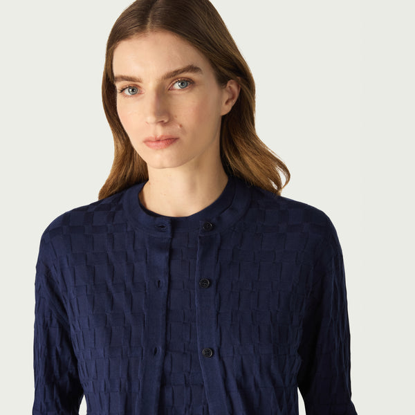 DAKS X JOHN SMEDLEY HOUSE CHECK CARDIGAN - NAVY