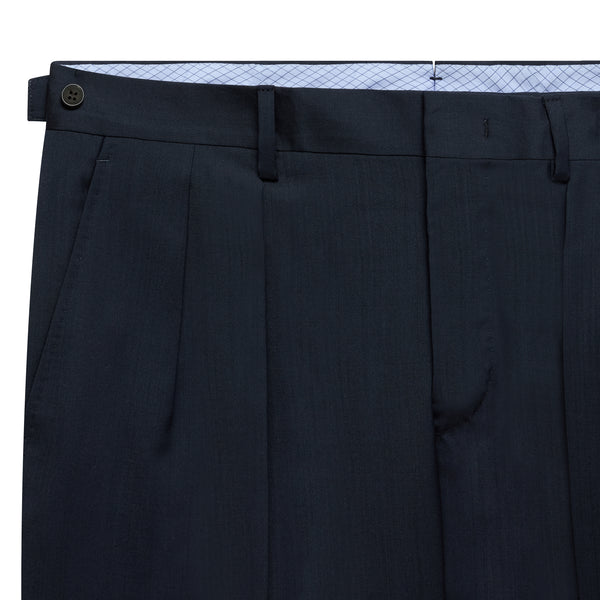 100% WOOL FRONT PLEATED TROUSERS - NAVY – DAKS