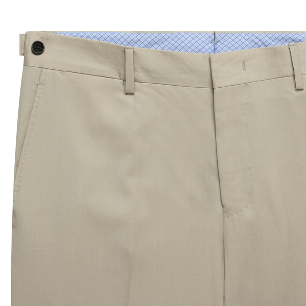 TAILORED FLAT FRONT SLIM FIT WOOL TROUSERS - BEIGE – DAKS