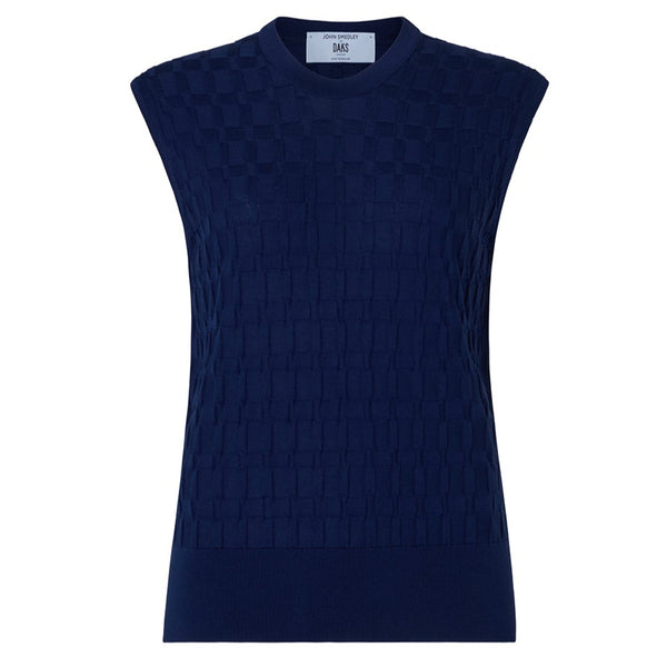 DAKS X JOHN SMEDLEY HOUSE CHECK SLEEVELESS TOP - NAVY
