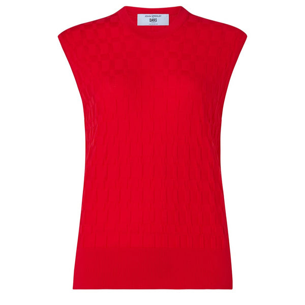 DAKS X JOHN SMEDLEY HOUSE CHECK SLEEVELESS TOP - RED