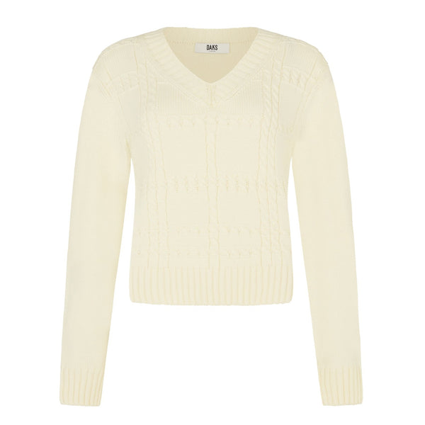 ANNE TEXTURED CHECK SWEATER - WHITE – DAKS